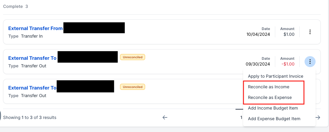 Reconciling Transactions